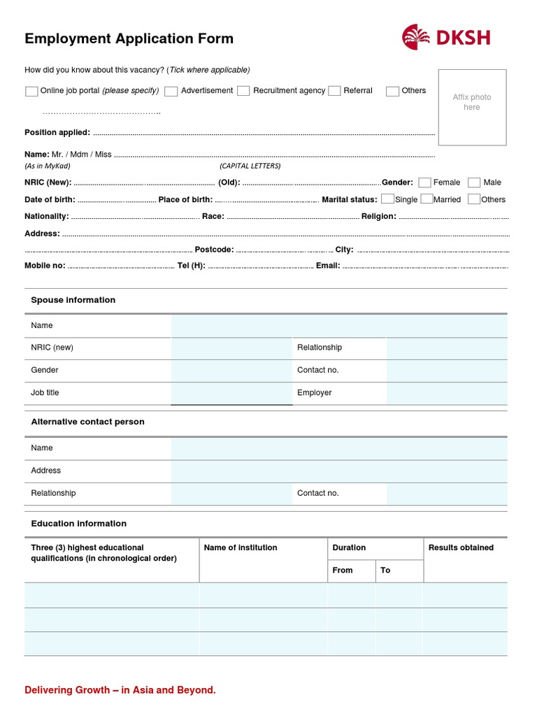 DKSH Employment Application Form 2022 | PDF | Employment | Salary