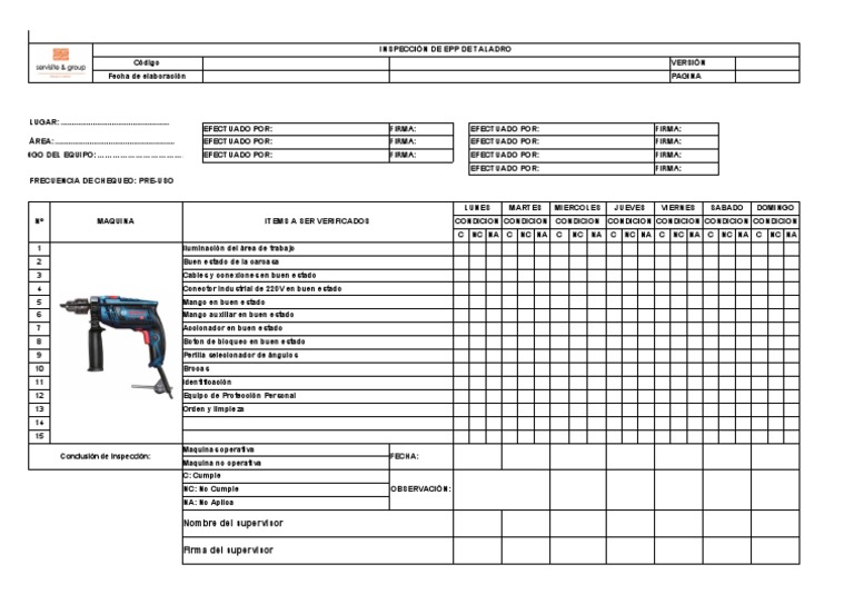 Check List de Inspeccion de Taladro - S&G 00001 - 2021 | PDF Check List de Inspeccion de Taladro - S&G 00001 - 2021 | PDF