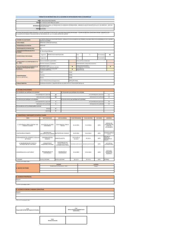 Informe Final Actividad Rsu | PDF