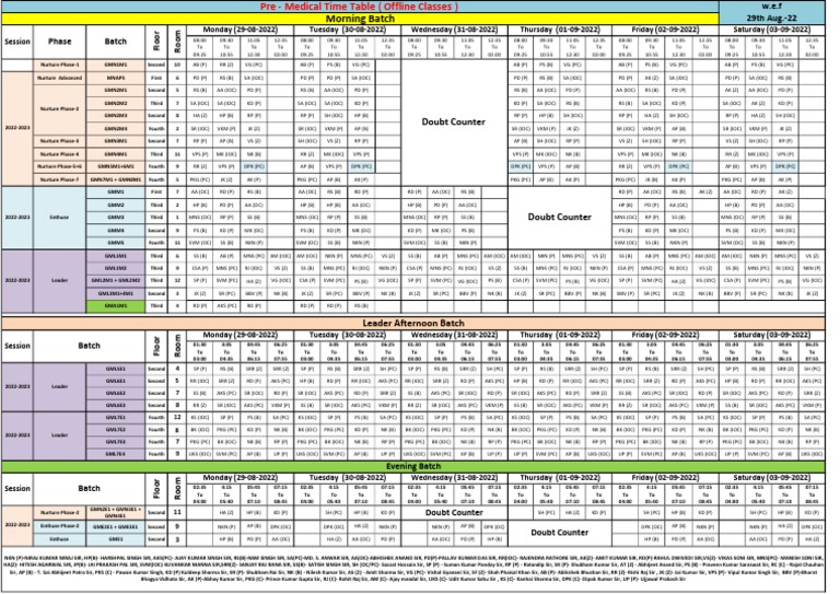 Medical Time Table (29th August-22 To 03rd Sep - 22) | PDF