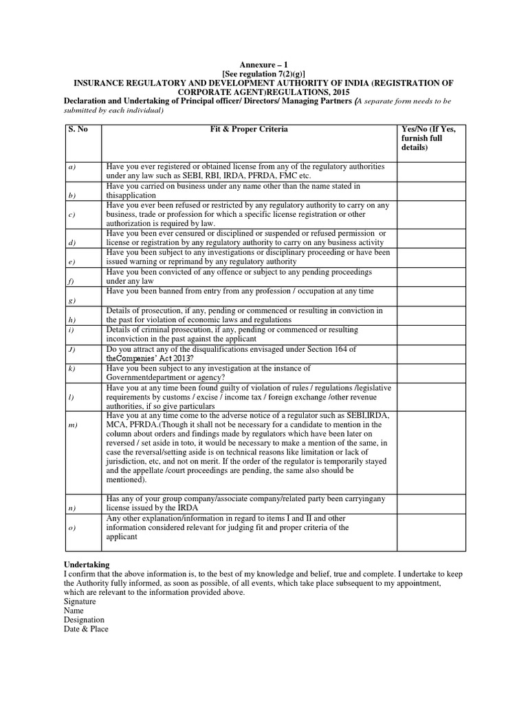 Fit & Proper Criteria - Form | PDF | Justice | Crime & Violence
