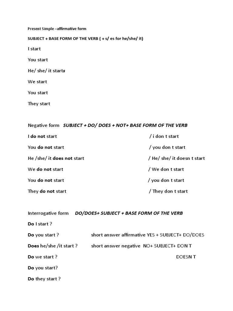 Present Simple Forms | PDF | Self-Improvement