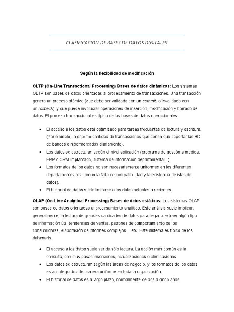 Clasificacion de Bases de Datos Digitales | PDF