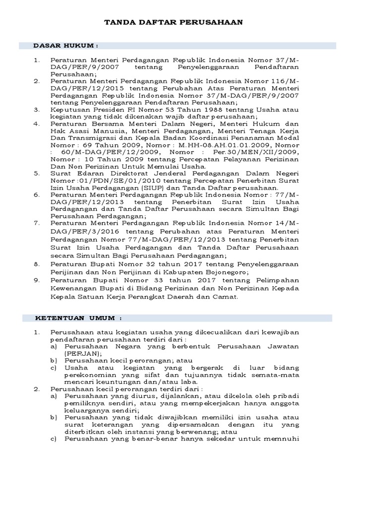 Tanda Daftar Perusahaan (TDP) | PDF