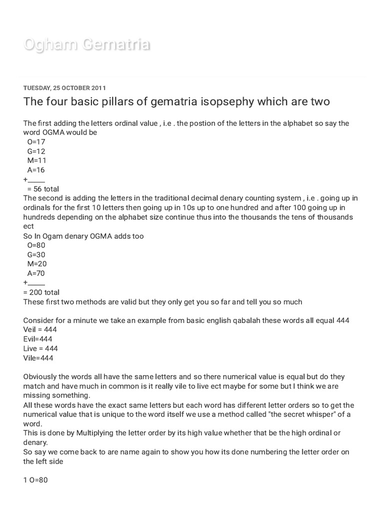 Ogham Gematria - The Four Basic Pillars of Gematria Isopsephy Which Are ...