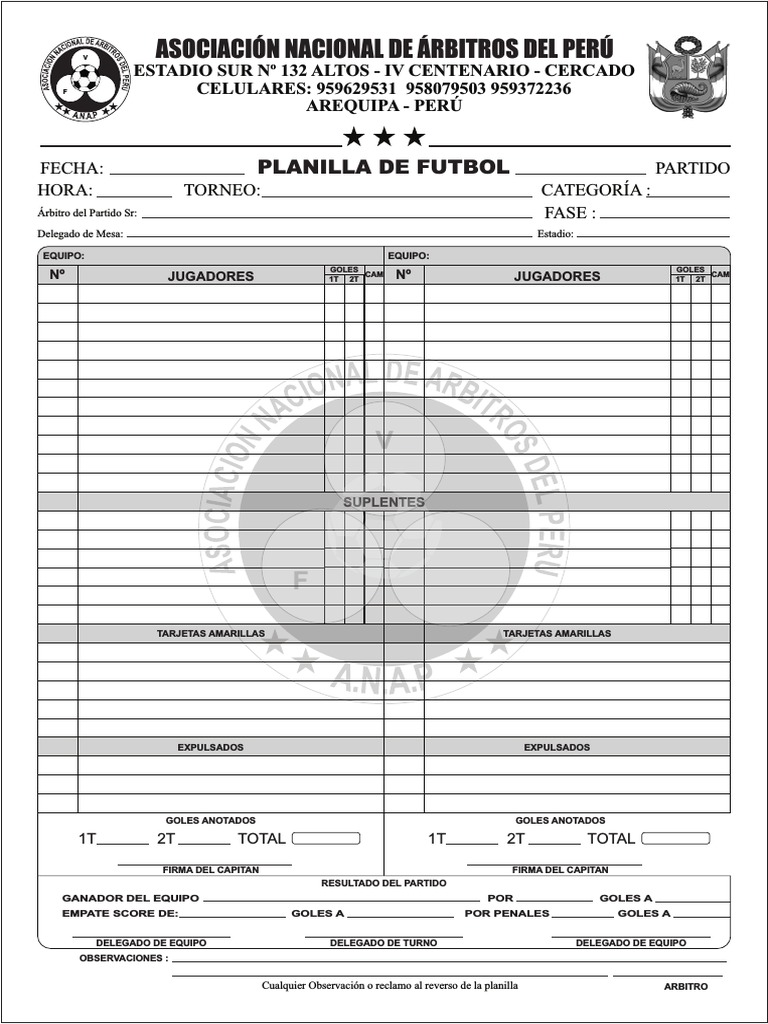 Planilla de Futbol | PDF | Asociación de Futbol | Asociación de ...