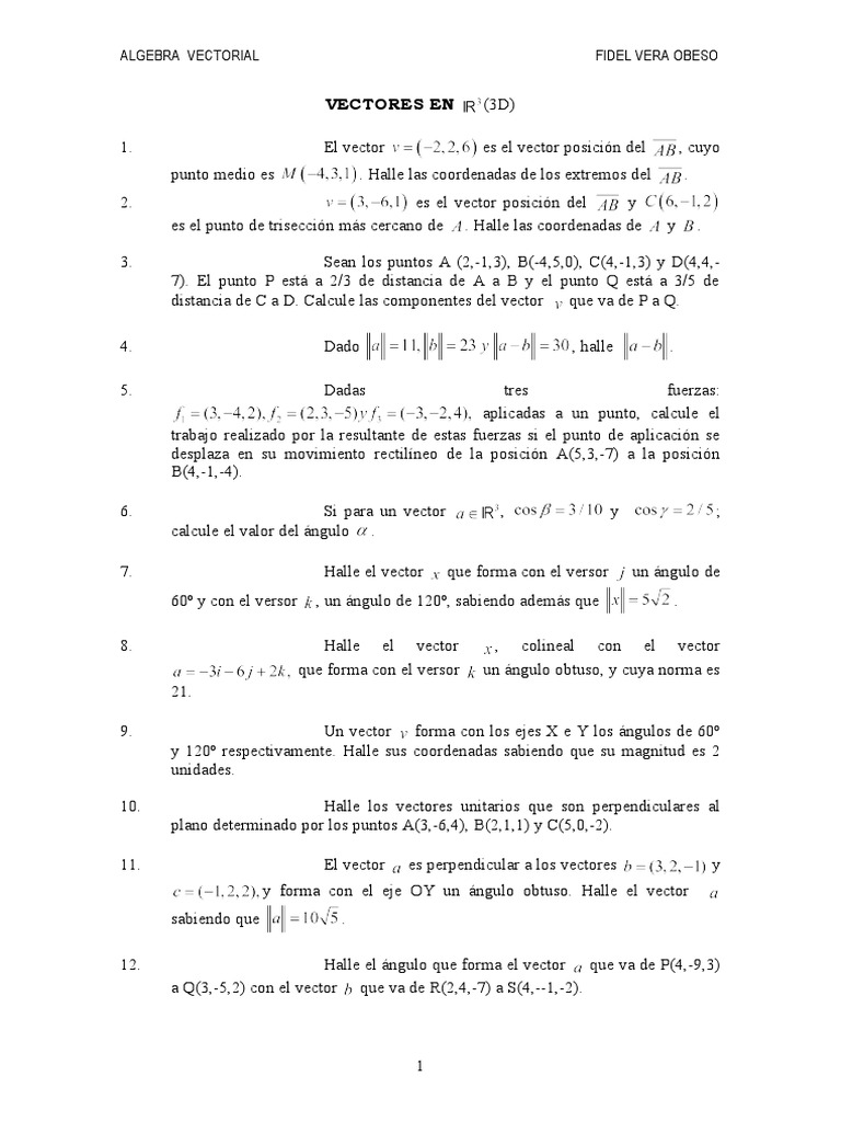 Vectores en 3D | PDF | Vector Euclidiano | Escalar (Matemáticas)