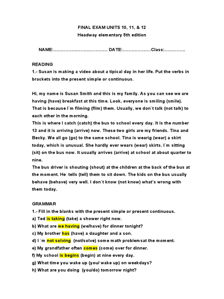 Final Exam Basic 4 Unit 10, 11, 12 | PDF