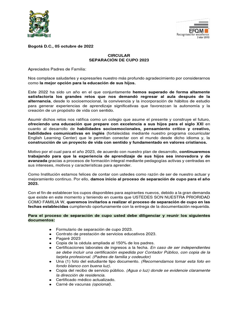 Proceso de Separación de Cupo 2023 | PDF | Aprendizaje