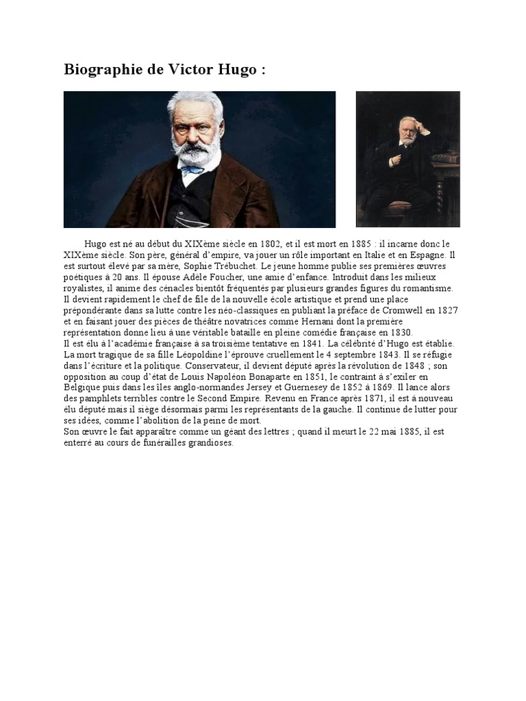 Biographie de Victor Hugo. | PDF