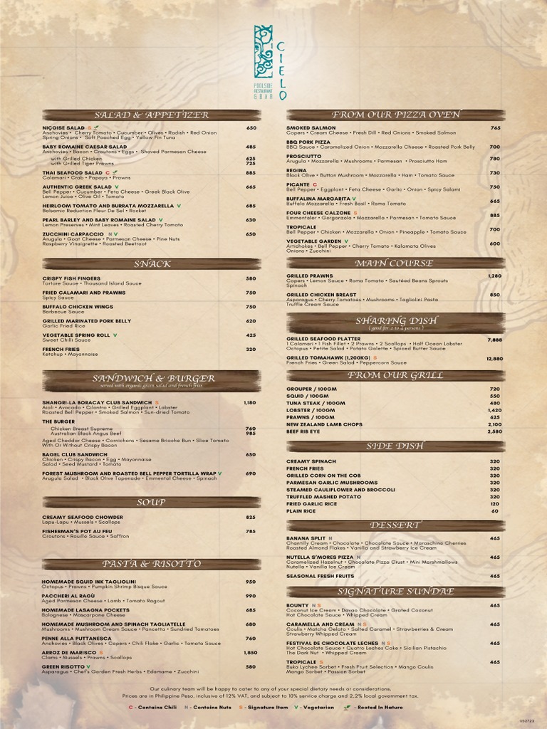 Cielo Food Beverage Menu | PDF