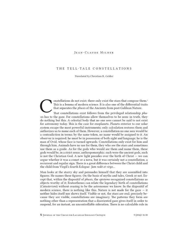 MILNER, J-C. The Tell-Tale Constellations | PDF | Sonnets | Poetry