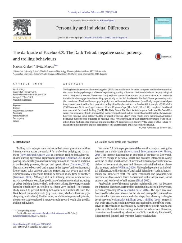 The Dark Side of Facebook-The Dark Tetrad, Negative Social Potency, and ...