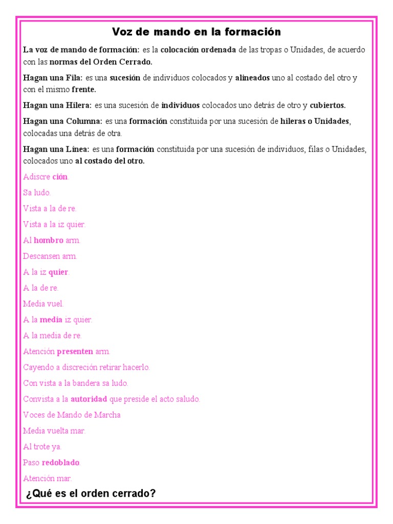 Voces de Mando en Formación Militar | PDF | Historia