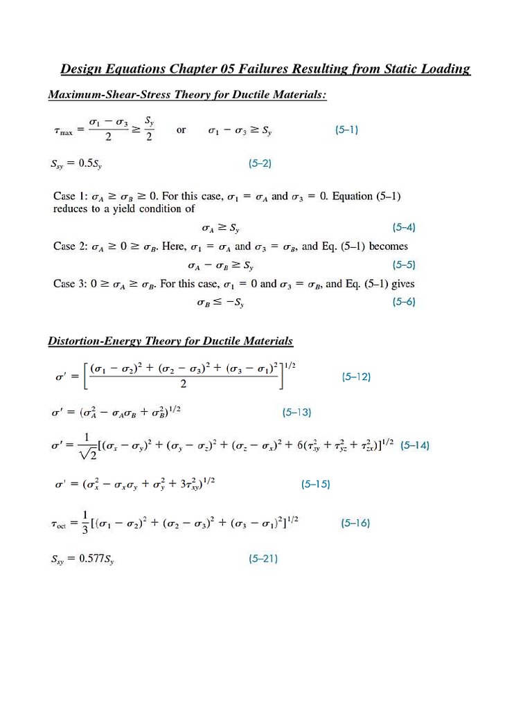 Design Equations Chapter 5 | PDF