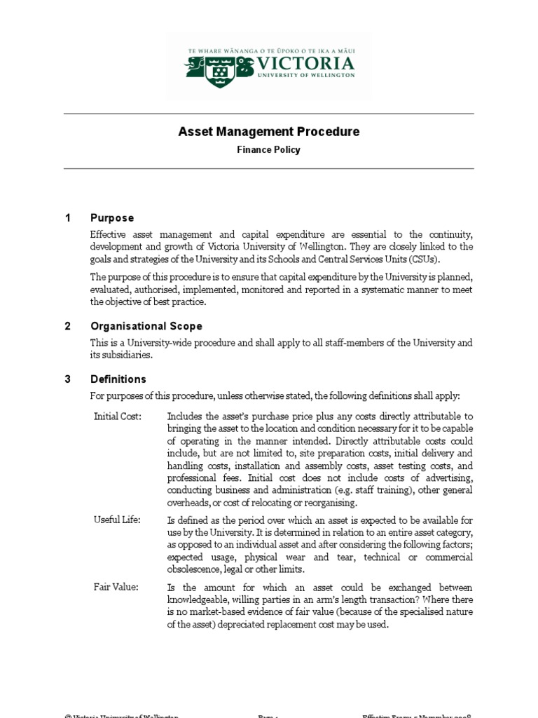Asset Management Procedure | PDF | Depreciation | Fair Value