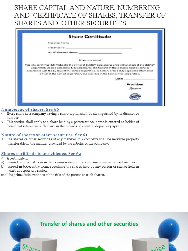 18.2. Share Capital and Nature, Numbering and Certificate | PDF ...