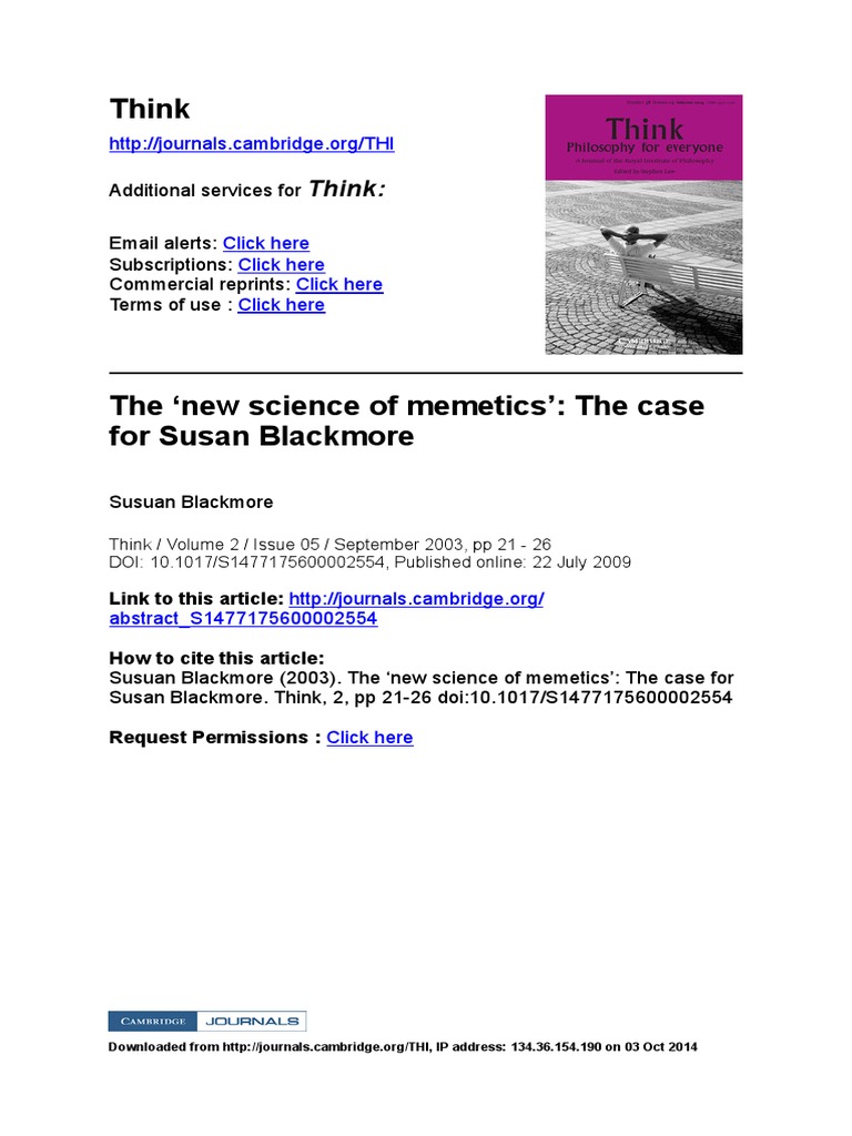 The New Science of Memetics' - The Case For Susan Blackmore | PDF