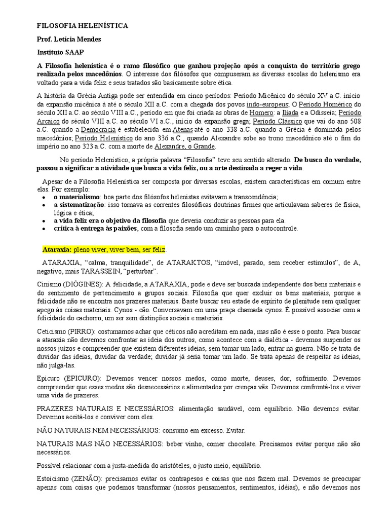 Filosofia Helenística Pdf Filosofia Helenística Período Helenístico