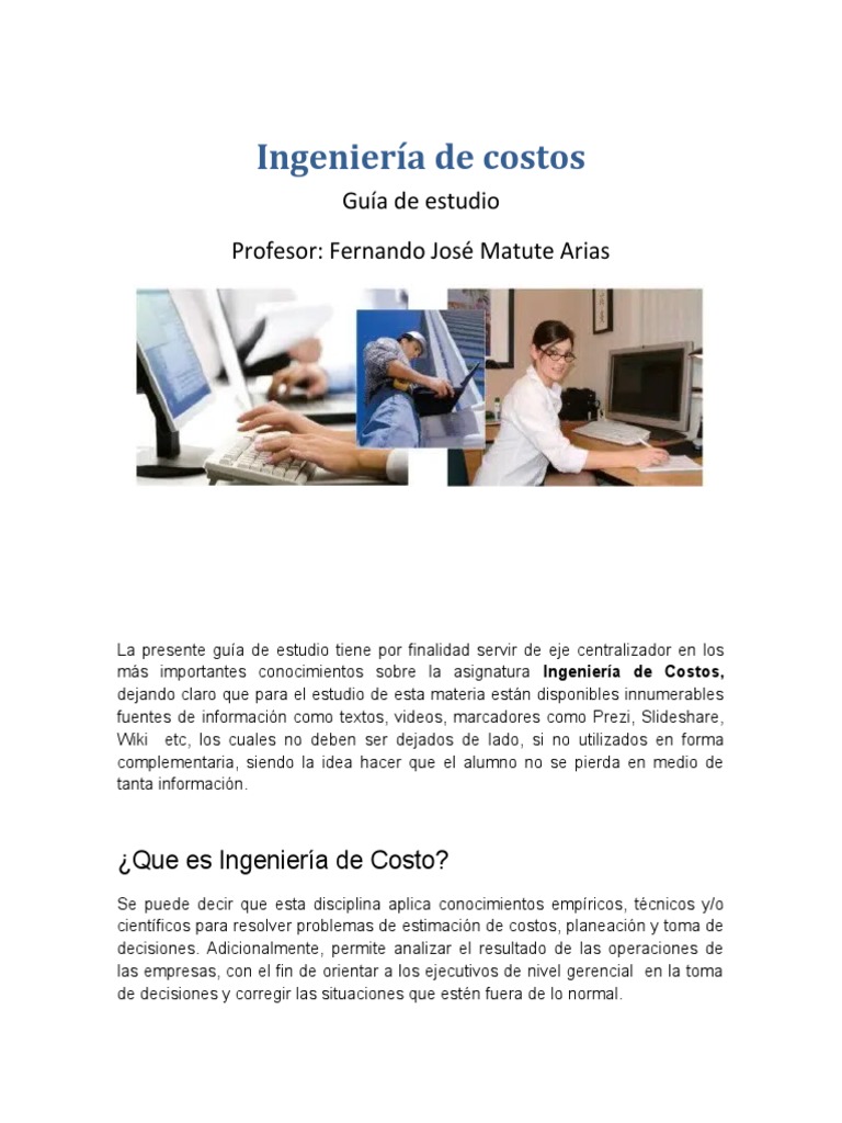 Guía de Estudio No 1 Ingeniería de Costos1 | PDF | Costo | Economias