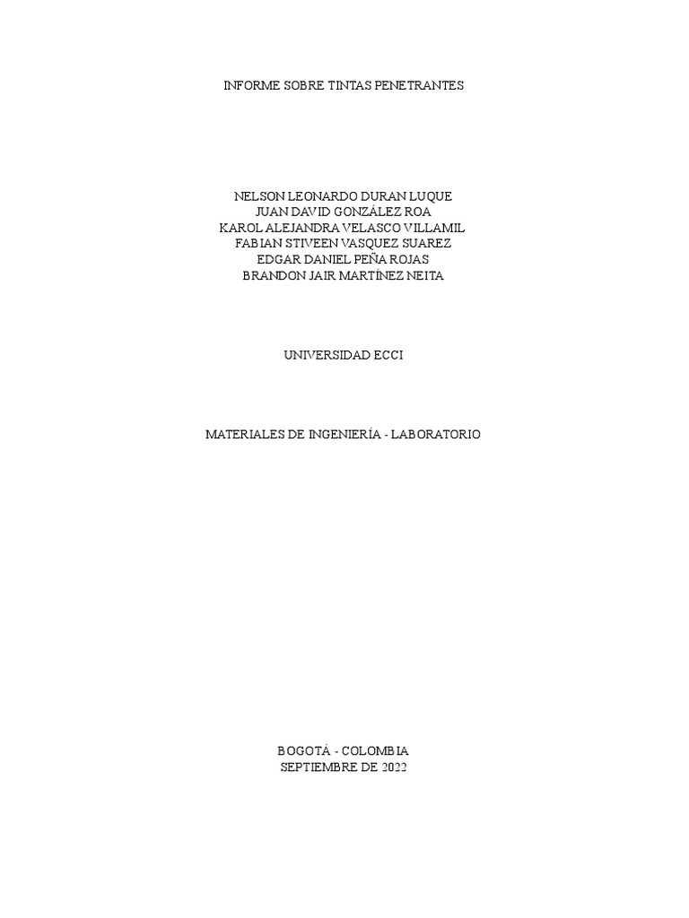 Ensayo Tintas Penetrantes | PDF | Líquidos | Pruebas no destructivas