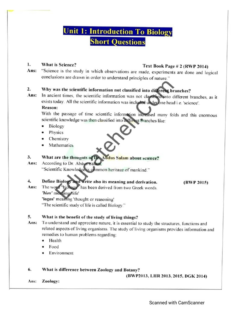 9th Class Biology | PDF