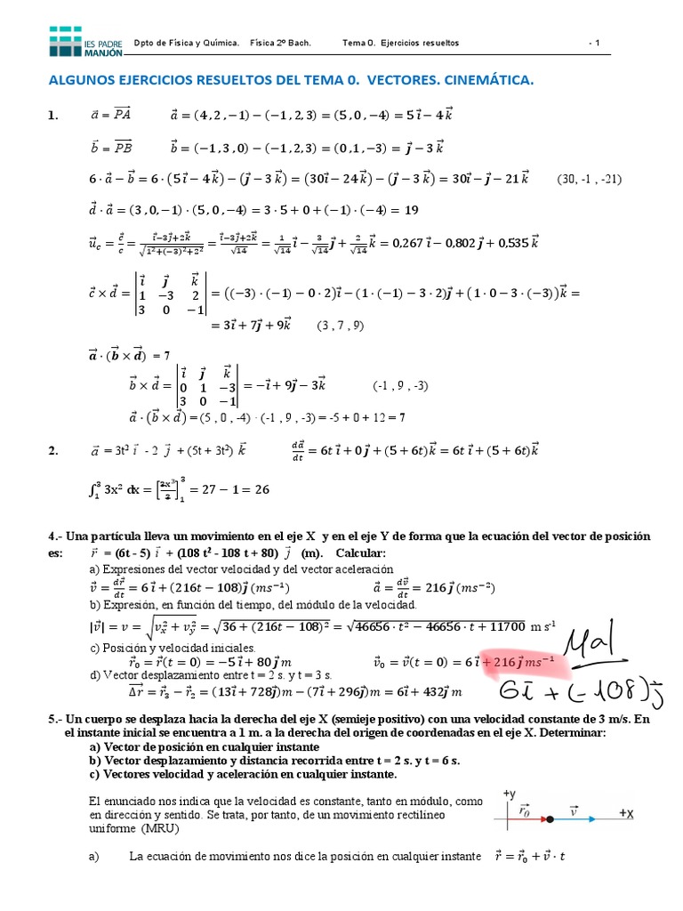 T0 Ejercicios Vectores Cinematica | PDF