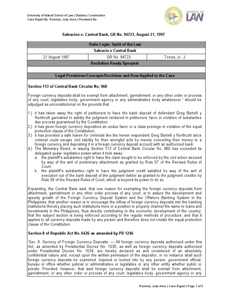 Salvacion v. Central Bank Case Digest | PDF
