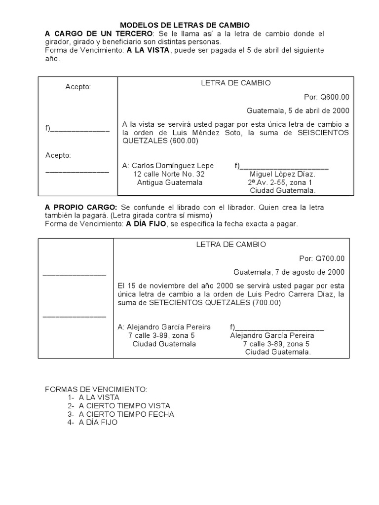 Modelos de Letras de Cambio | PDF | Pagaré | Derecho privado