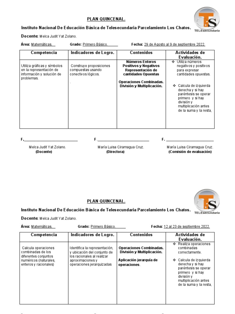 PLAN QUINCENAL - Docxsepti | PDF | Rotación | Multiplicación