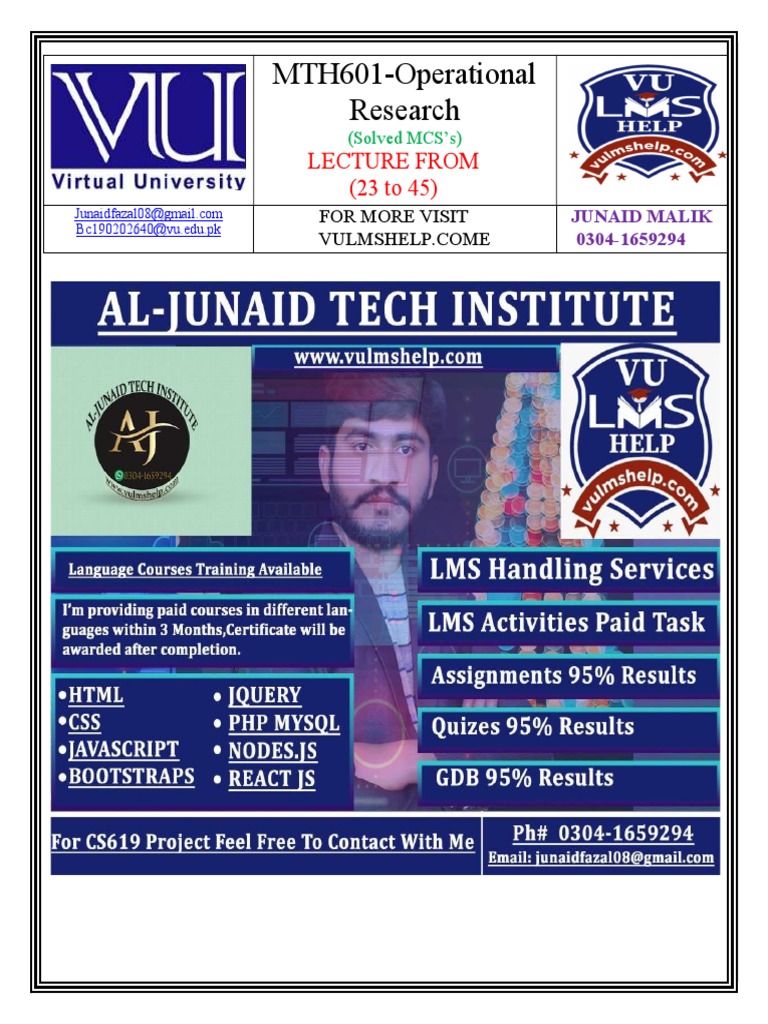 Mth601 Solved Mcqs Final Term by Junaid | PDF | Depreciation | Mathematical Optimization