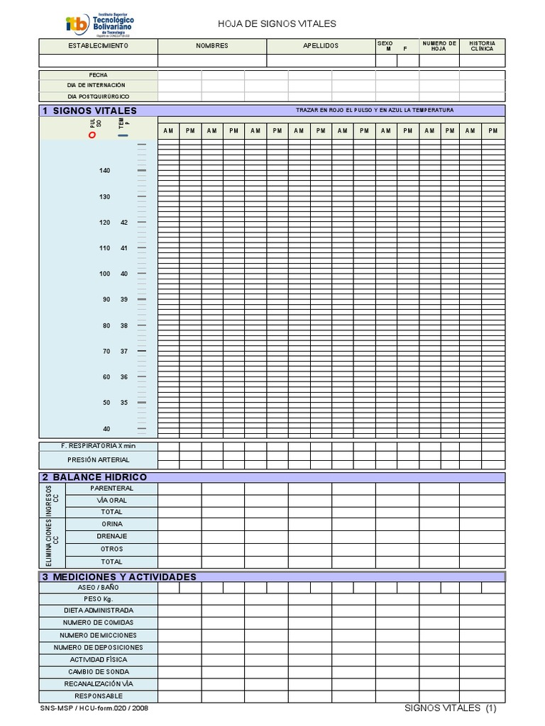 Hoja de Signos Vitales | PDF | Medicina CLINICA | Especialidades Medicas