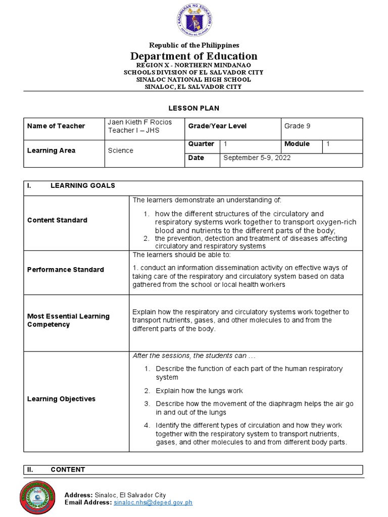 Lesson Plan - Sept 5 Science 9 | PDF