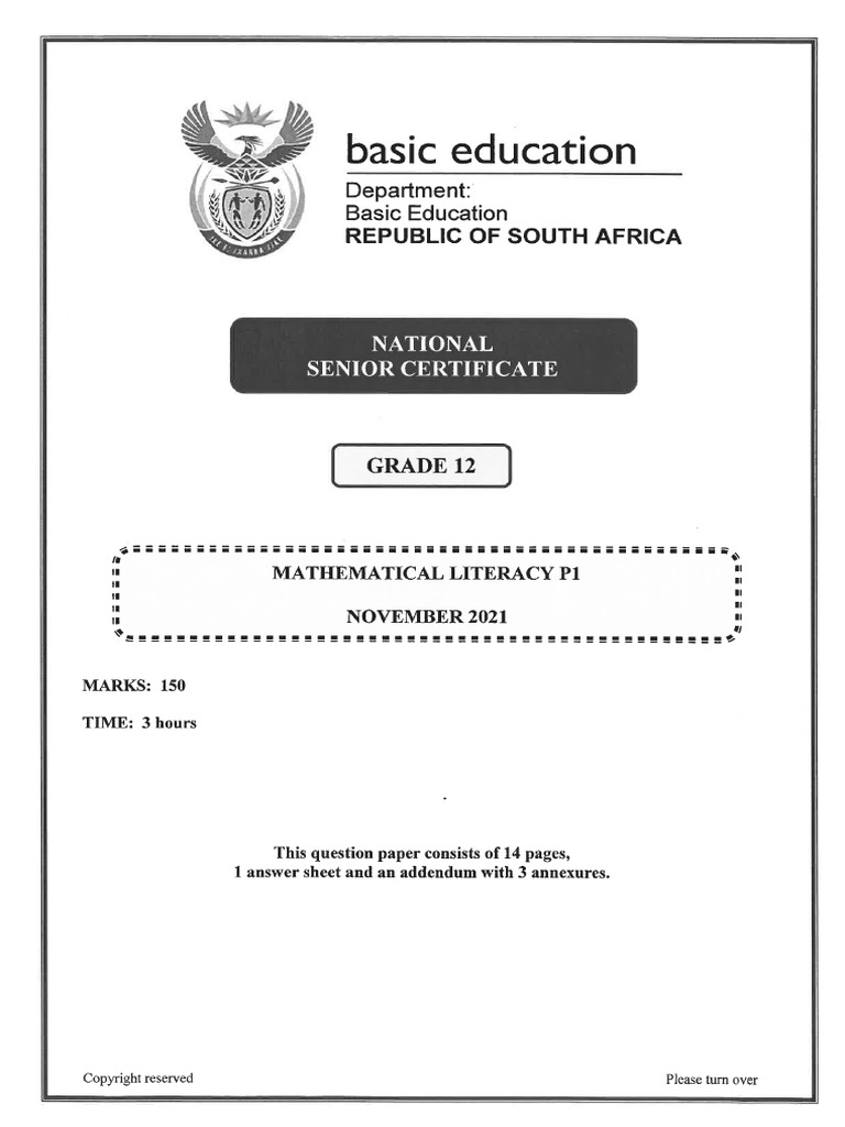 Mathematical Literacy P1 Nov 2021 Eng | PDF