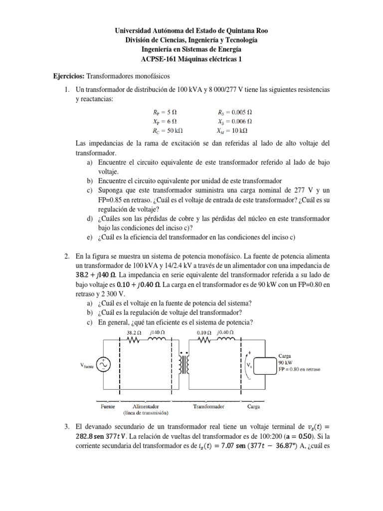 Ejercicios Trafos Monofásicos | PDF | Transformador | Energia electrica