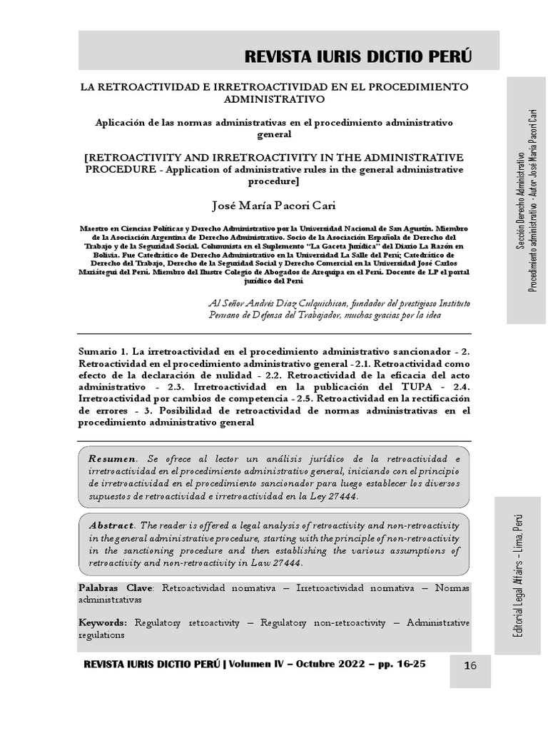 La Retroactividad e Irretroactividad en El Procedimiento Administrativo - Autor José María ...