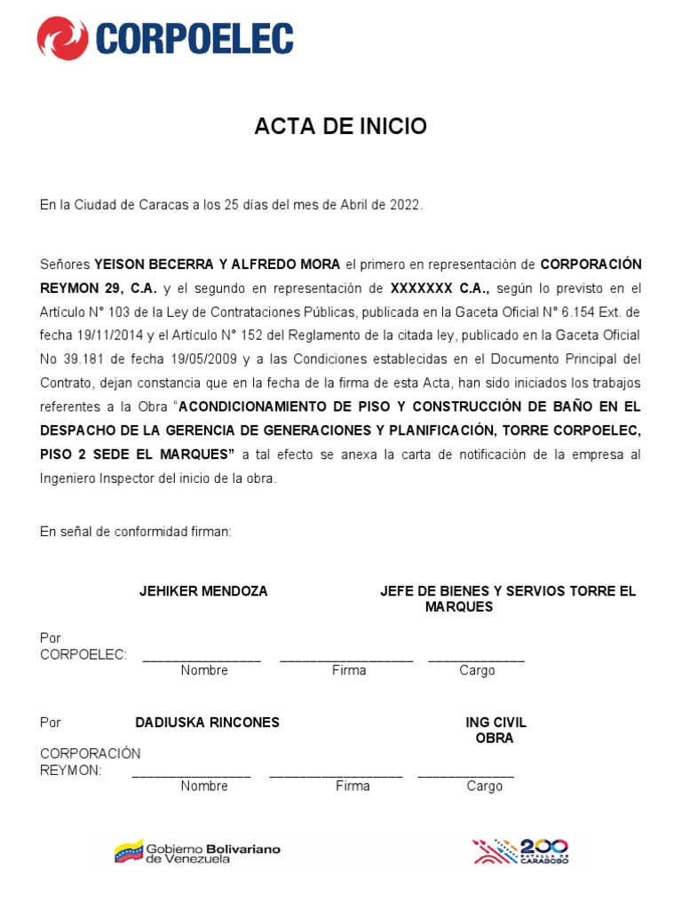 Acta de Inicio Formato | PDF