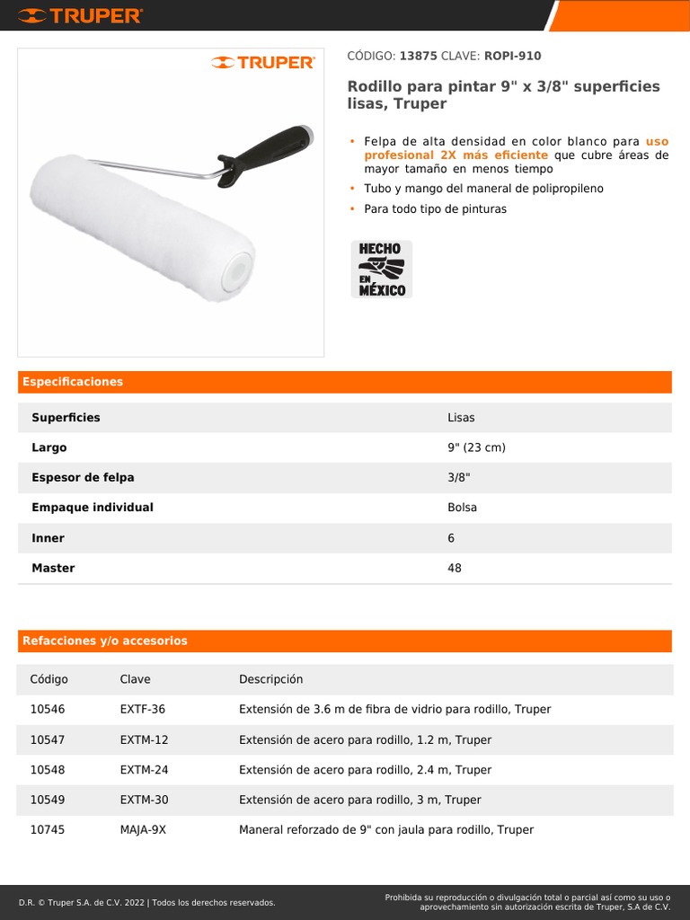 Ficha Técnica Rodillo. | PDF | Ingeniería de Edificación | Materiales