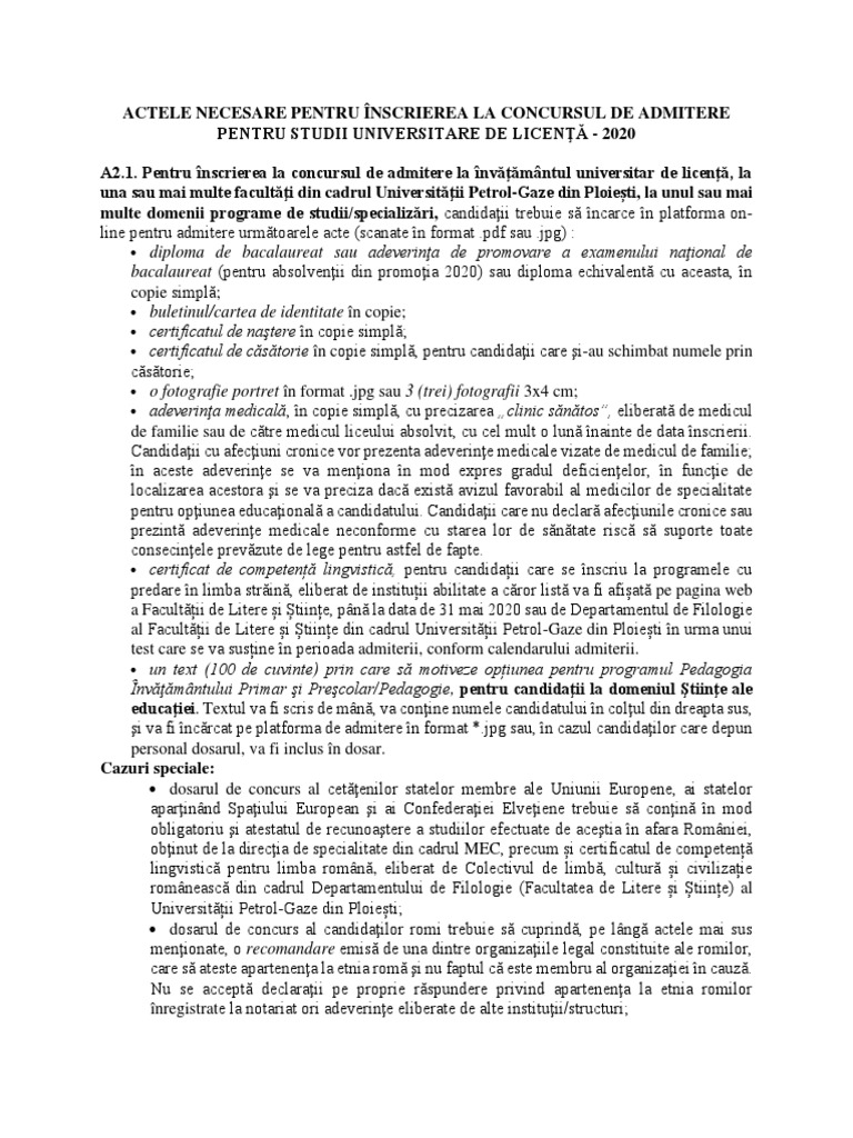 Acte Necesare Licenta 2020 | PDF