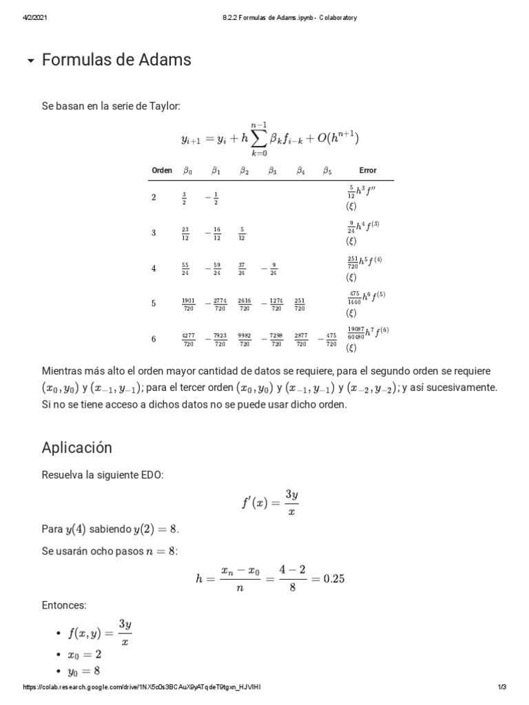 Formulas de Adams | PDF