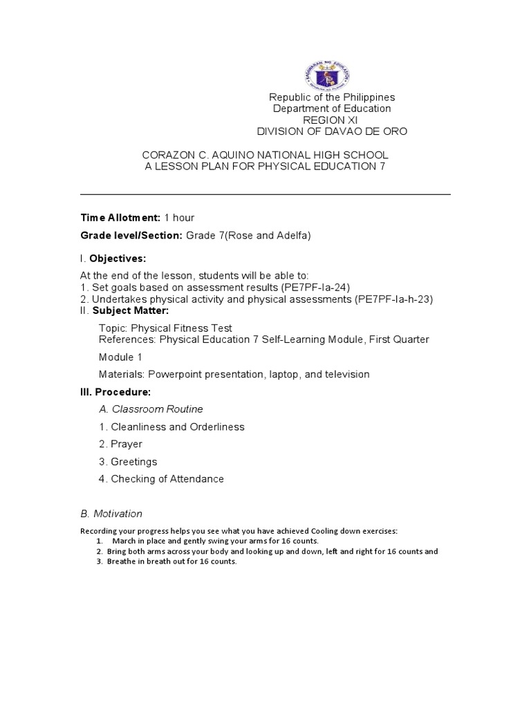 Time Allotment: 1 Hour Grade Level/section: Grade 7 (Rose and Adelfa) | PDF