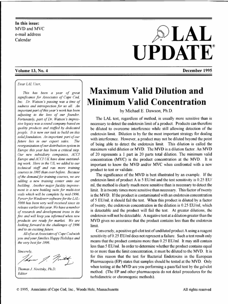 LAL Vol.13 No.4.December 1995 Maximum Valid Dilution and Minimum Valid ...