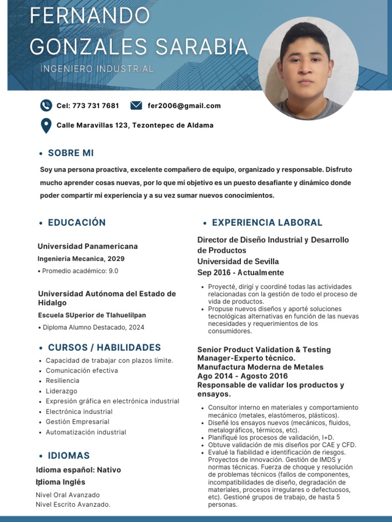 Curriculum Hombre Profesional Con Fotografia Diseño Moderno Azul | PDF ...