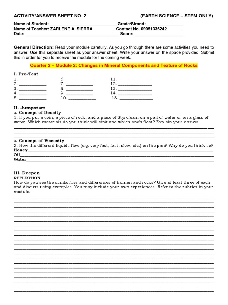 Earth Science - Activity Sheet No. 2 | PDF | Physical Sciences | Earth ...