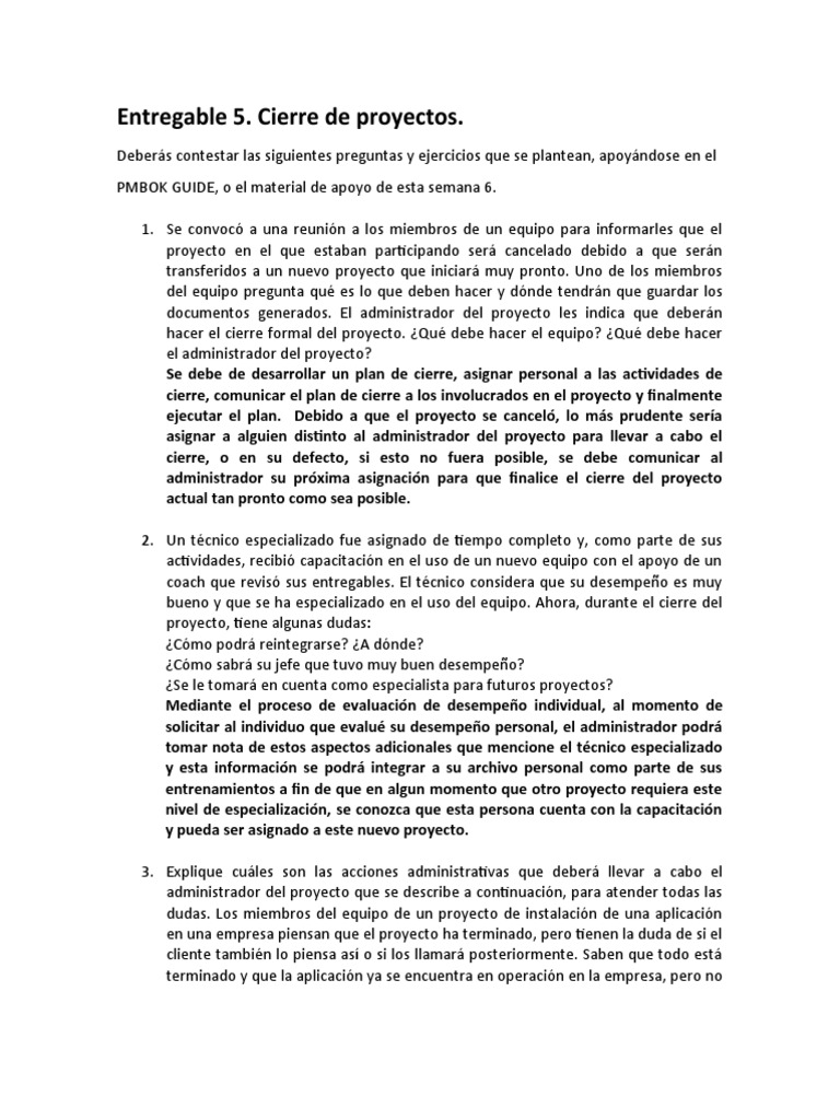 Entregable 5 Cierre de Proyectos | PDF | Estación Espacial ...
