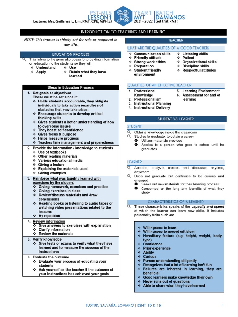 PST MLS Lesson 1 | PDF | Learning | Teaching Method