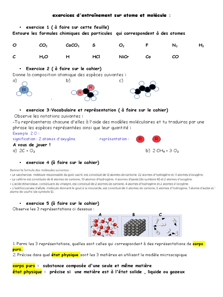 Exercices Atome Molécule | PDF