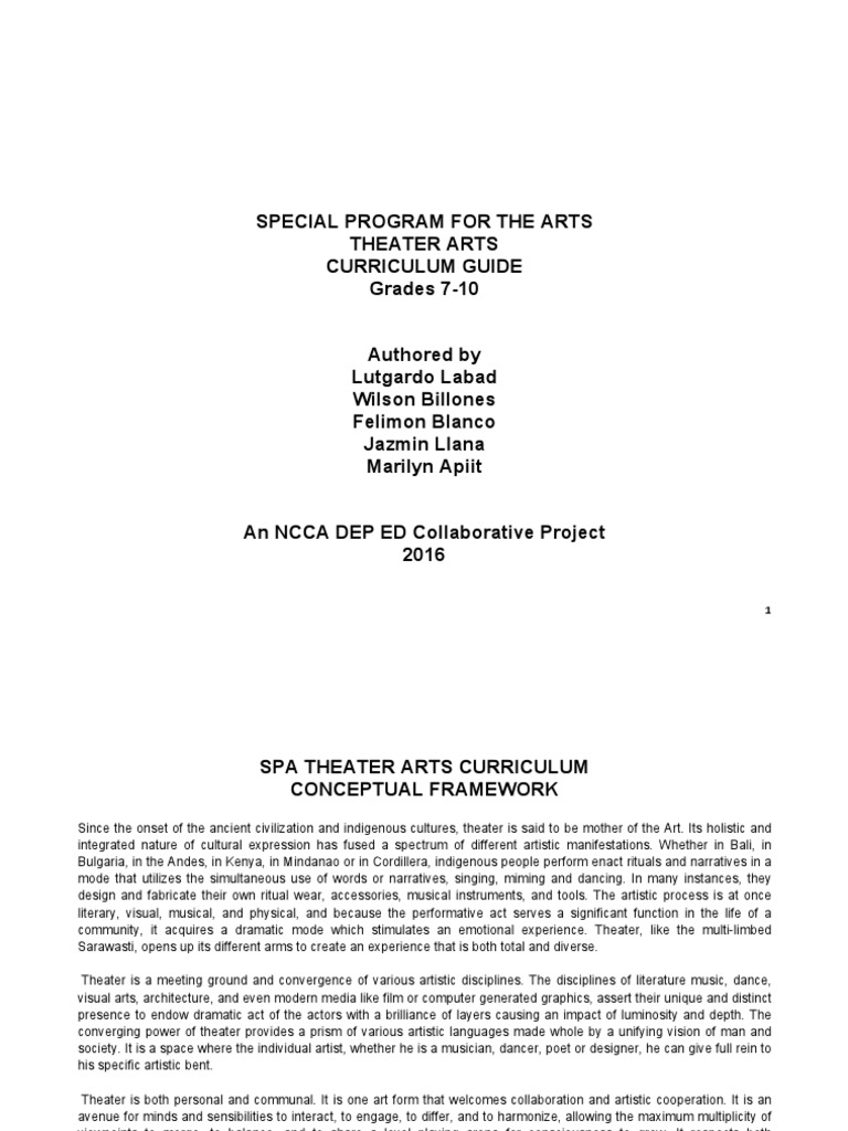 Spa Theater Arts Curriculum | PDF | The Arts | Curriculum