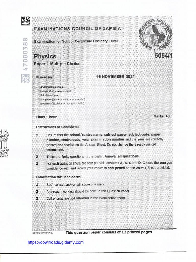 2021 Physics Paper 1 | PDF
