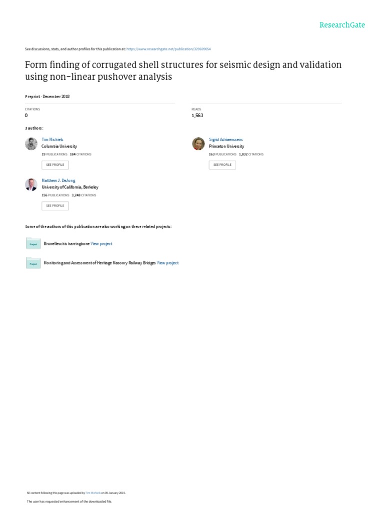 Michiels 2019 PREPRINT Formfindingofcorrugatedshells ResearchGate | PDF ...